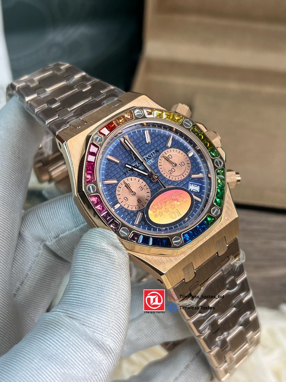 Audemars Piguet Royal Oak – Rainbow Bezel | Rose Gold & Blue Dial ...