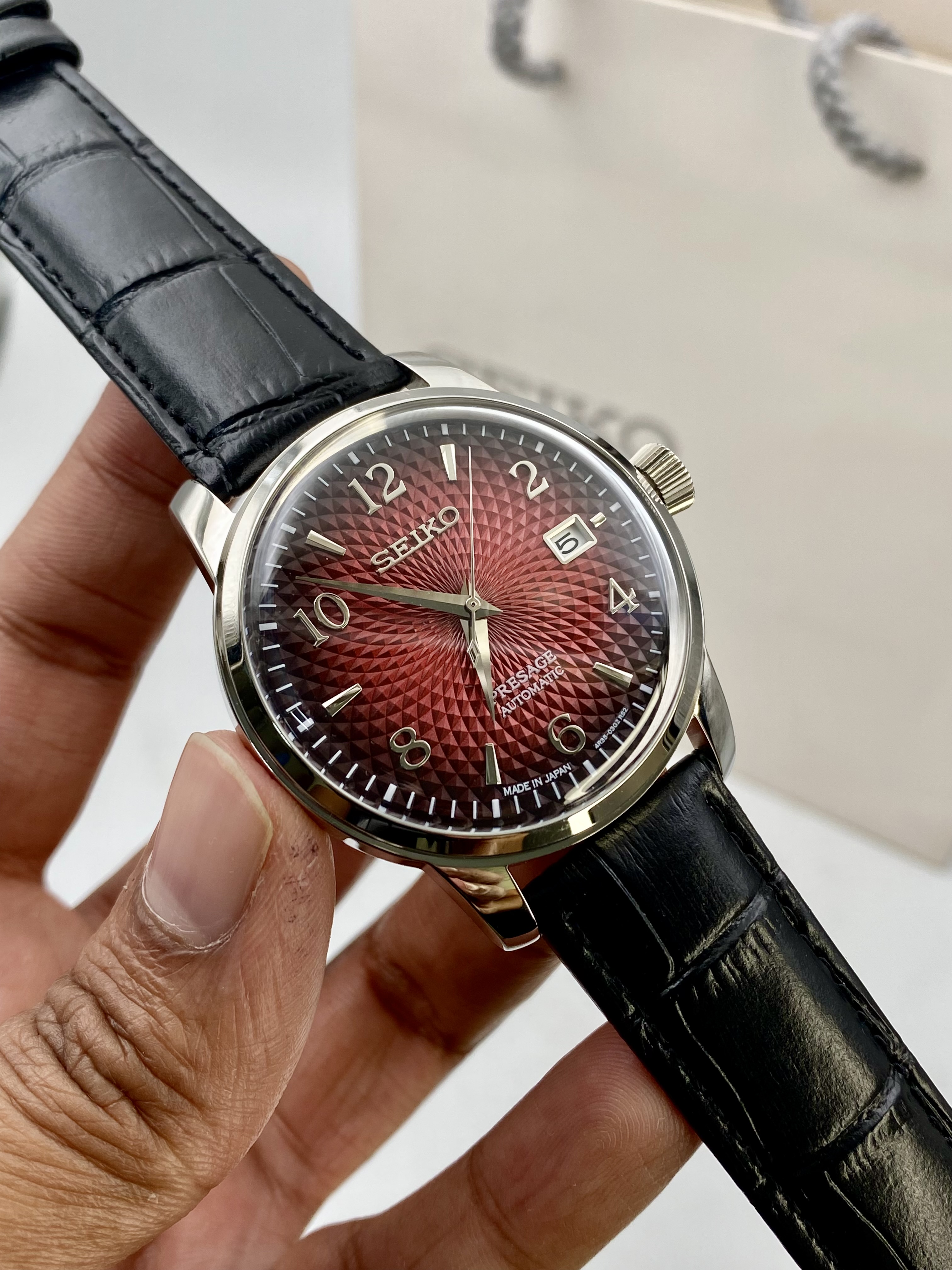 Seiko Presage Automatic — 1:1 Grade (Red Dial, Genuine Black Leather ...