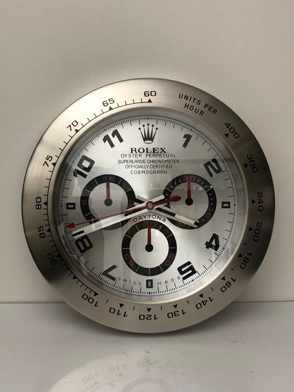 ROLEX DAYTONA STYLE DEALER WALL CLOCK (STAINLESS STEEL CASE & WHITE ...